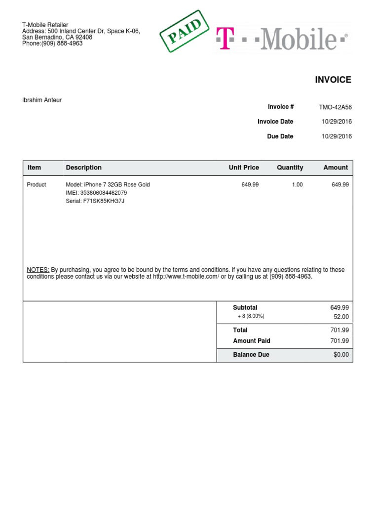 iPhone 7 Purchase Invoice | PDF | Mobile Phones | Business Economics