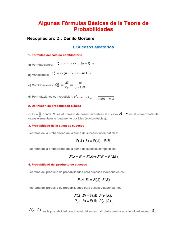 Probabilidades Formulas