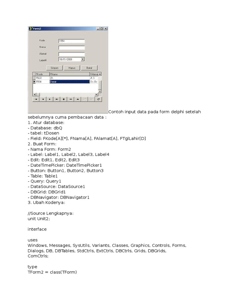 Contoh Input Data Form Delphi | PDF | Komputer