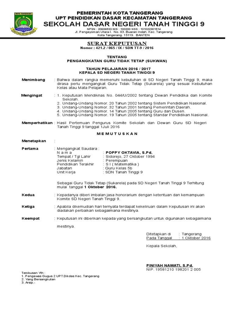 6 Download Contoh Surat Keputusan (SK) Kepala Sekolah Format WordI | PDF