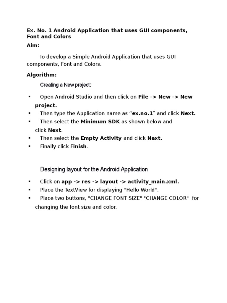 Creating A New Project:: Ex. No. 1 Android Application That Uses GUI ...