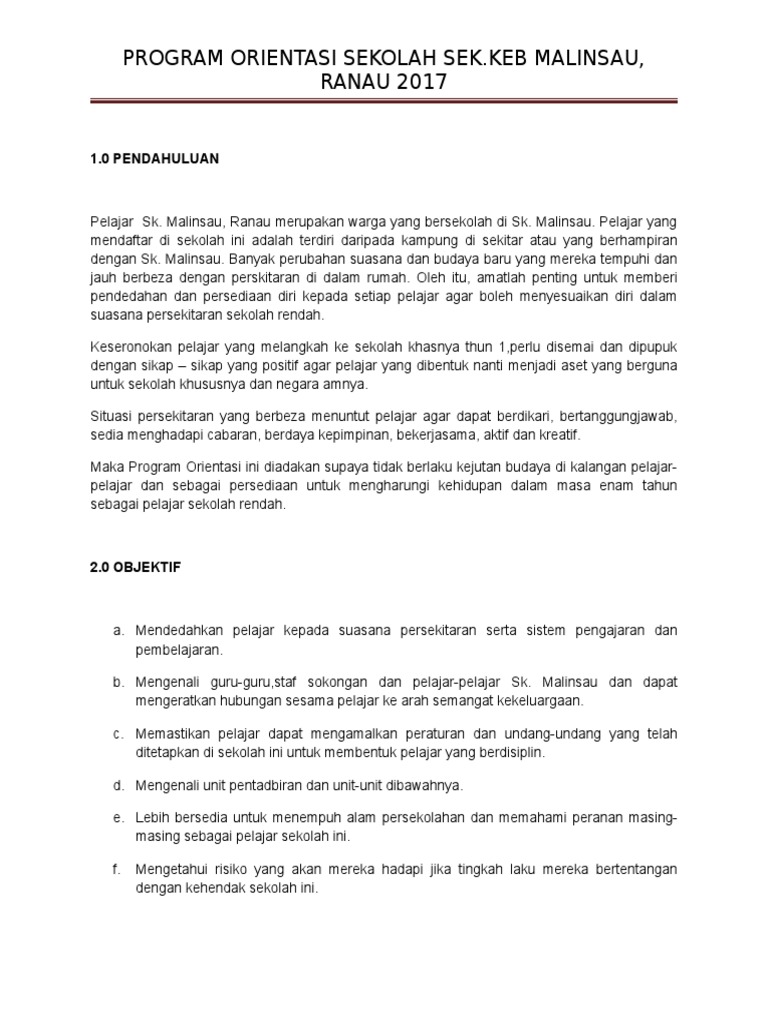 Program Orientasi Murid SK Malinsau | PDF