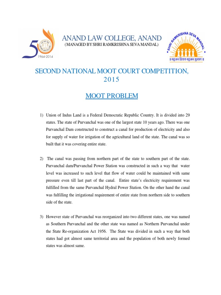 Anand Law College Moot Problem | PDF | Government Of India | Canal