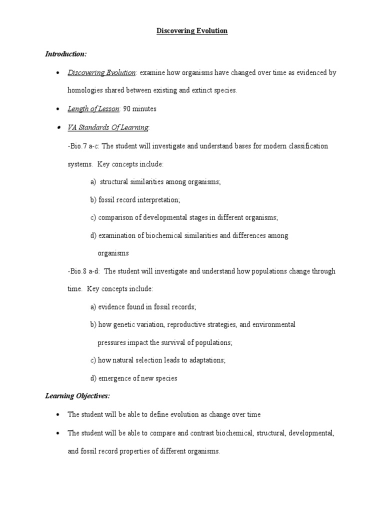 Evolution Lesson Plan | Download Free PDF | Evolution | Organisms