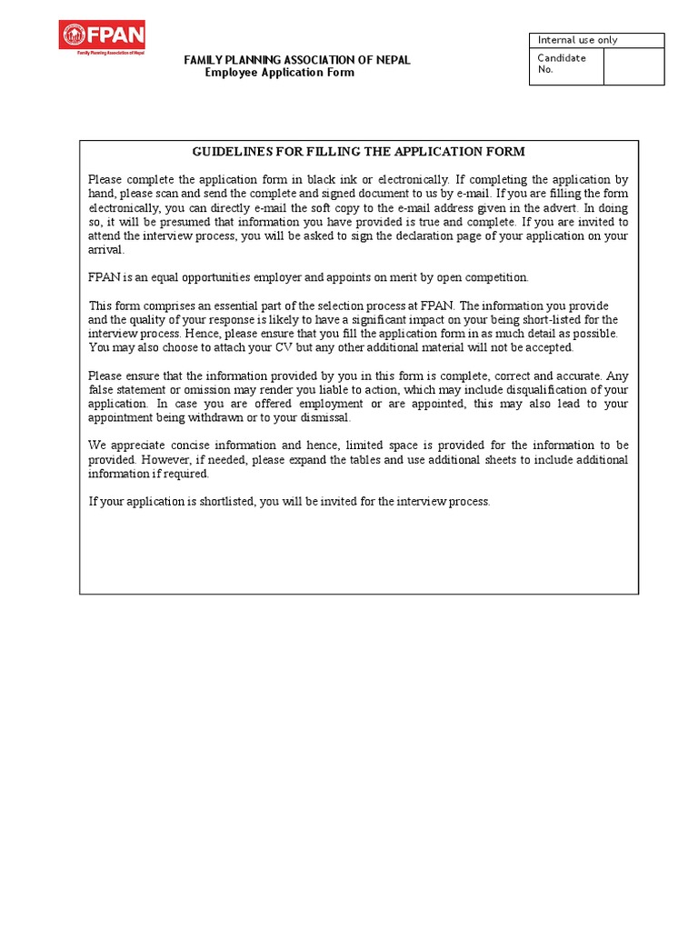 Employee Application Form - FPAN | PDF | Nepal | Employment