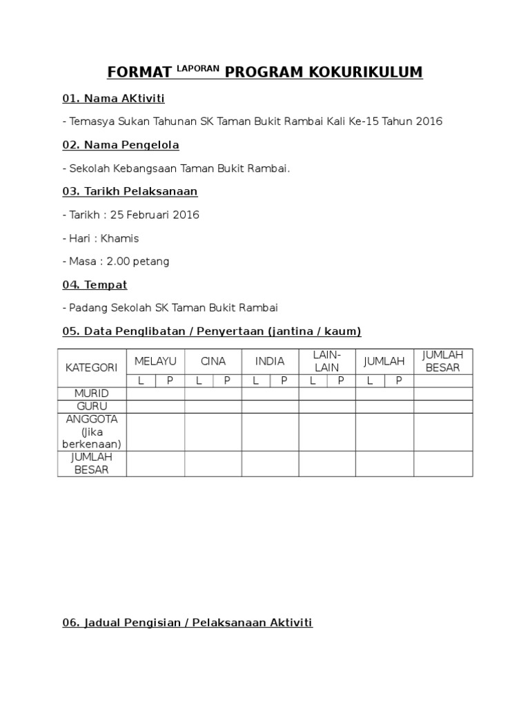 Format Laporan Program Kokurikulum | PDF