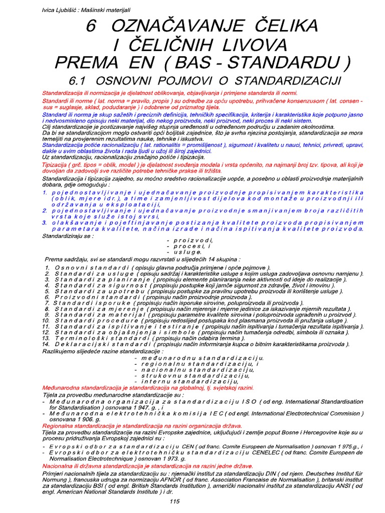 Masinski Materijali Oznacavanje Celika I Zeljeznih Livova Prema en BAS ...