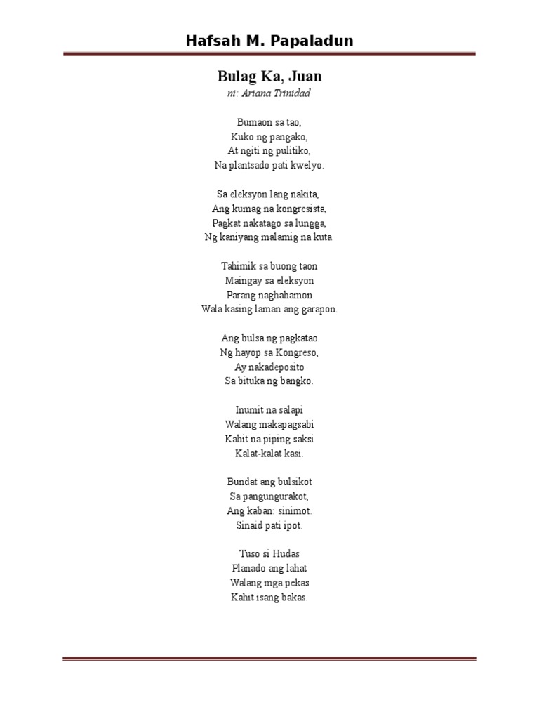 Bulag Ka, Juan: Hafsah M. Papaladun | PDF