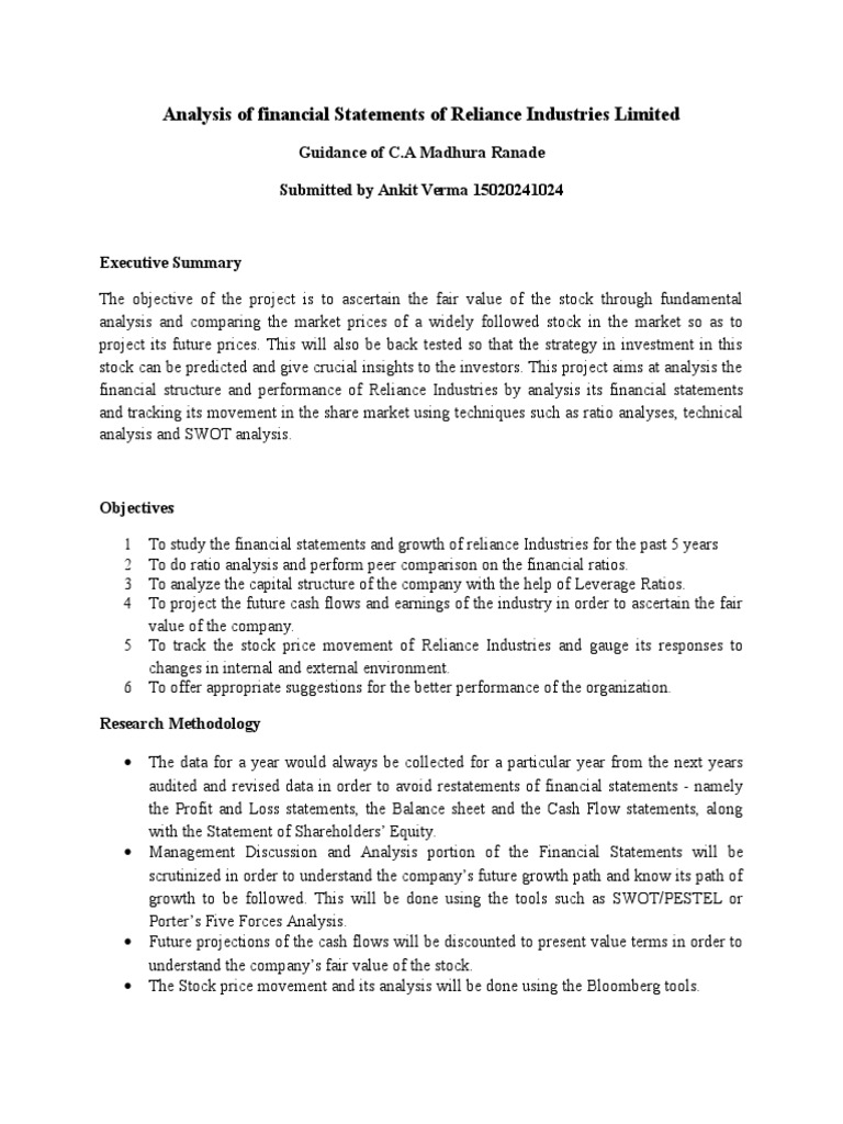 Analysis of Financial Statements of Reliance Industries Limited | PDF ...