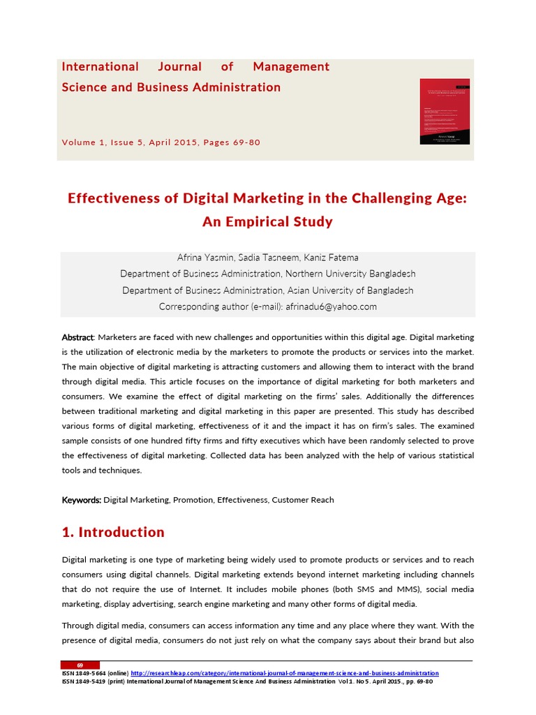 Digital Marketing Effectiveness Study | PDF | Digital Marketing ...
