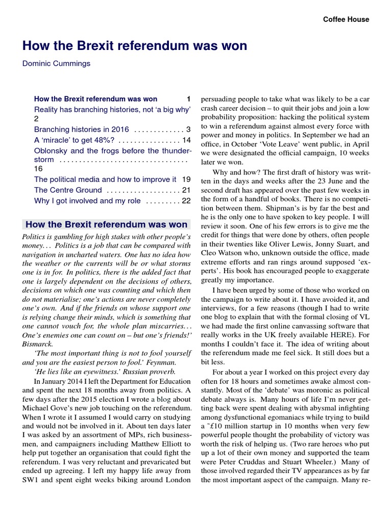 How The Brexit Referendum Was Won | PDF | United Kingdom European Union ...