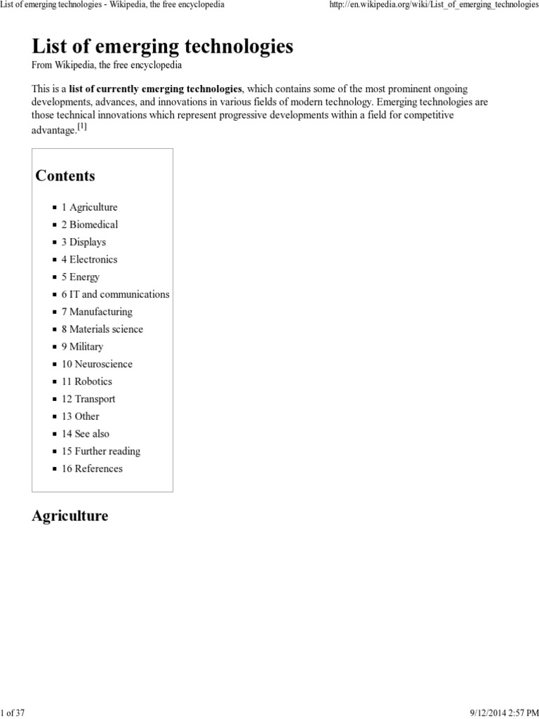 List of Emerging Technologies - Wikipedia, The Free Encyclopedia | PDF ...