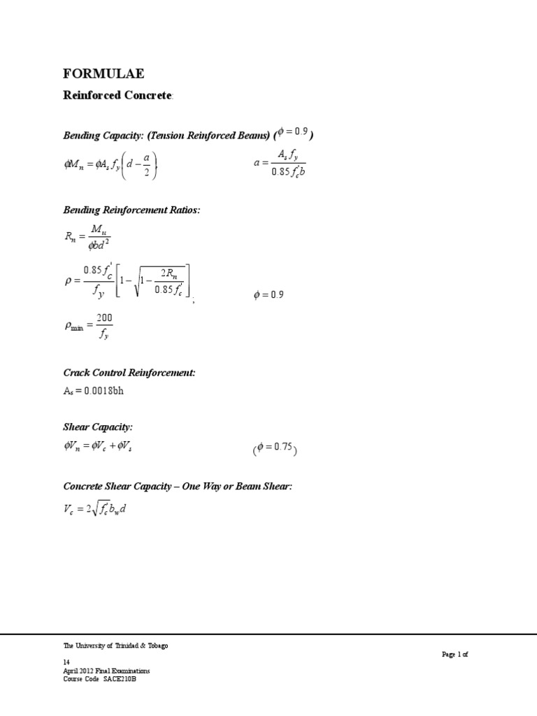 Concrete Design Formulas and Calculations | PDF | Beam (Structure ...