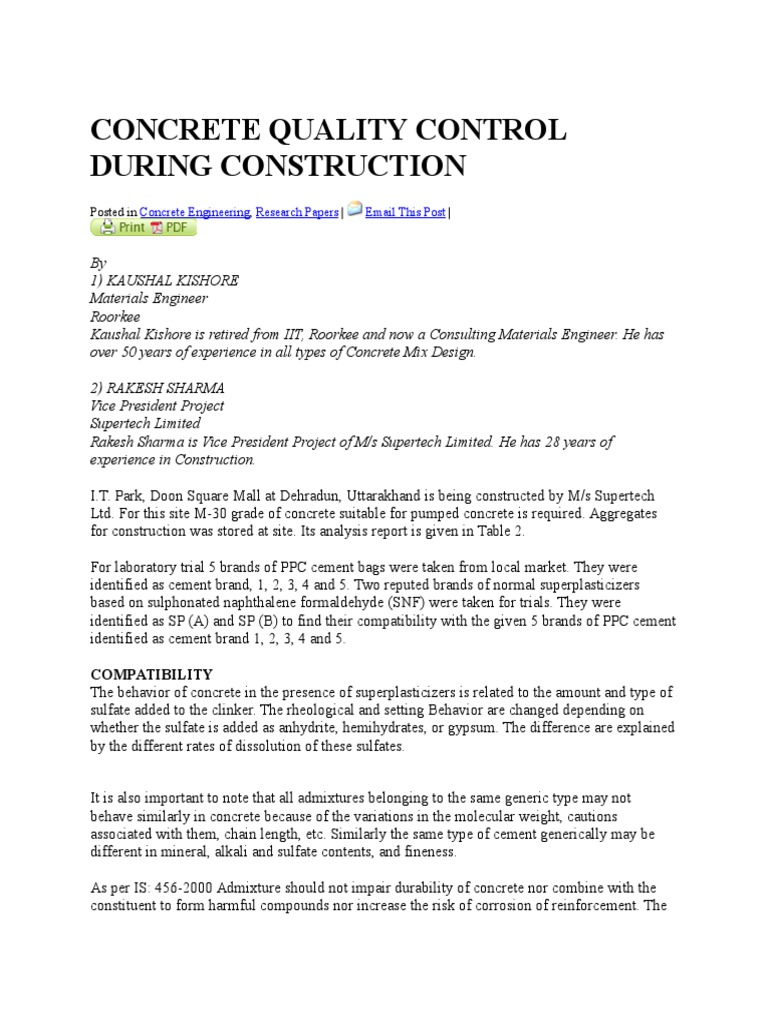Concrete Quality Control During Construction | PDF | Concrete | Materials