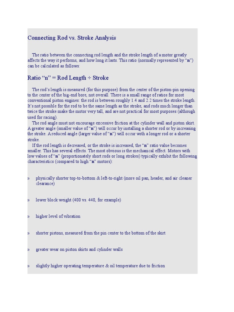 Connecting Rod and Stroke Ratio Guide | PDF | Piston | Cylinder (Engine)