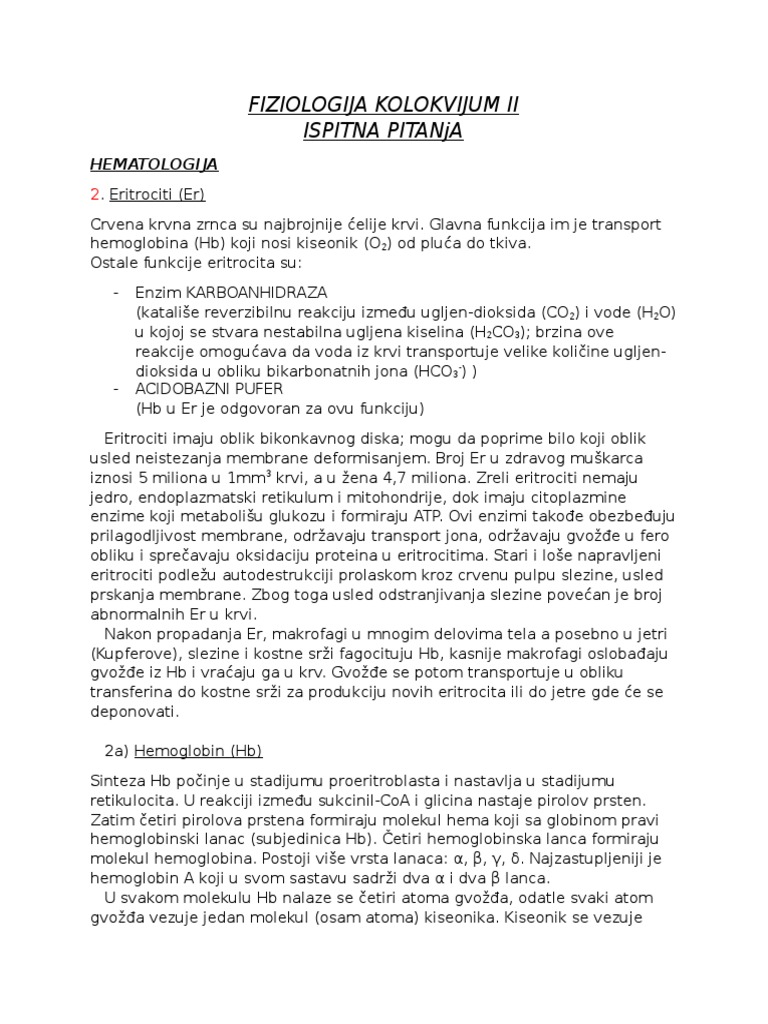 Fiziologija Kolokvijum II | PDF