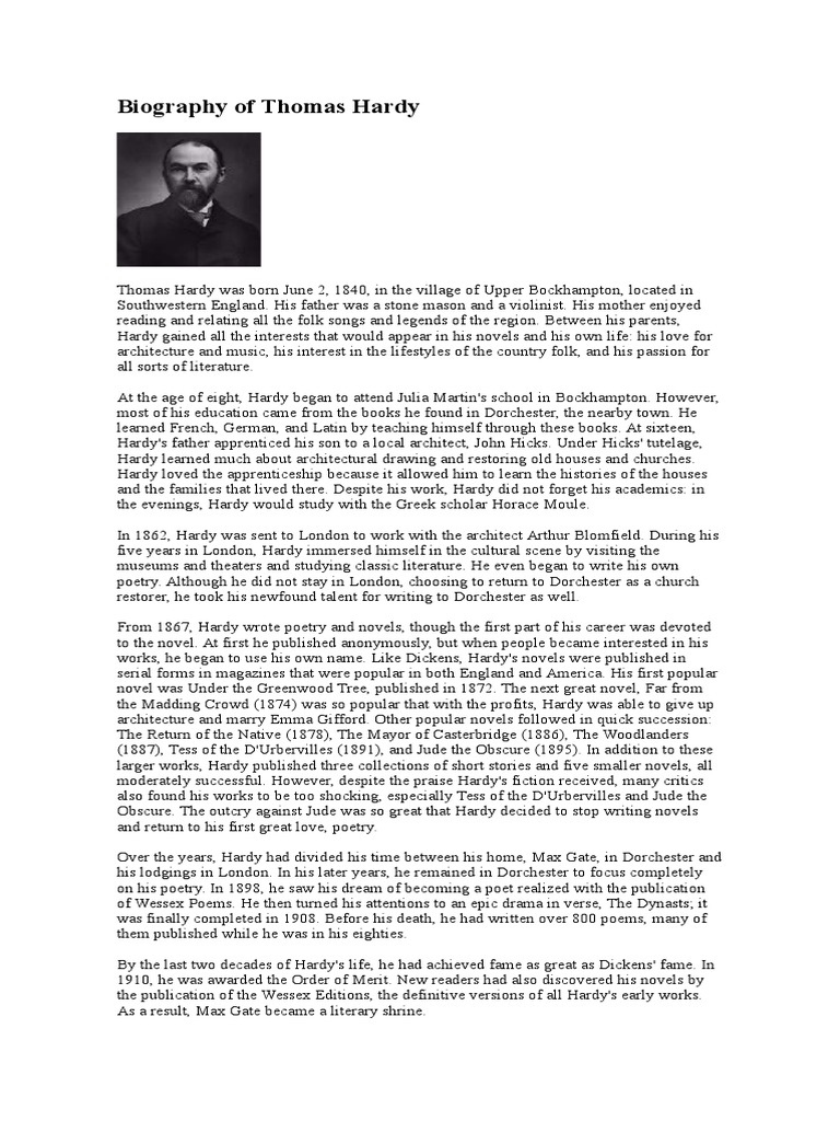 Biography of Thomas Hardy | PDF | Thomas Hardy | Poetry