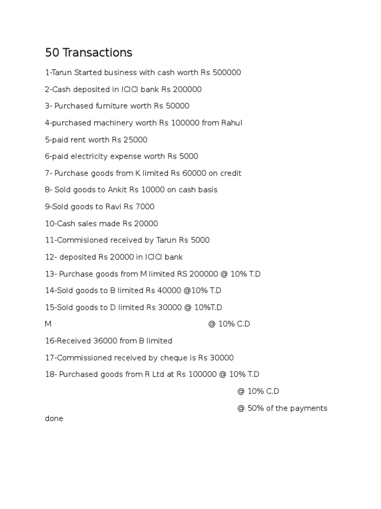 50 Transactions For Basic Accounting | PDF