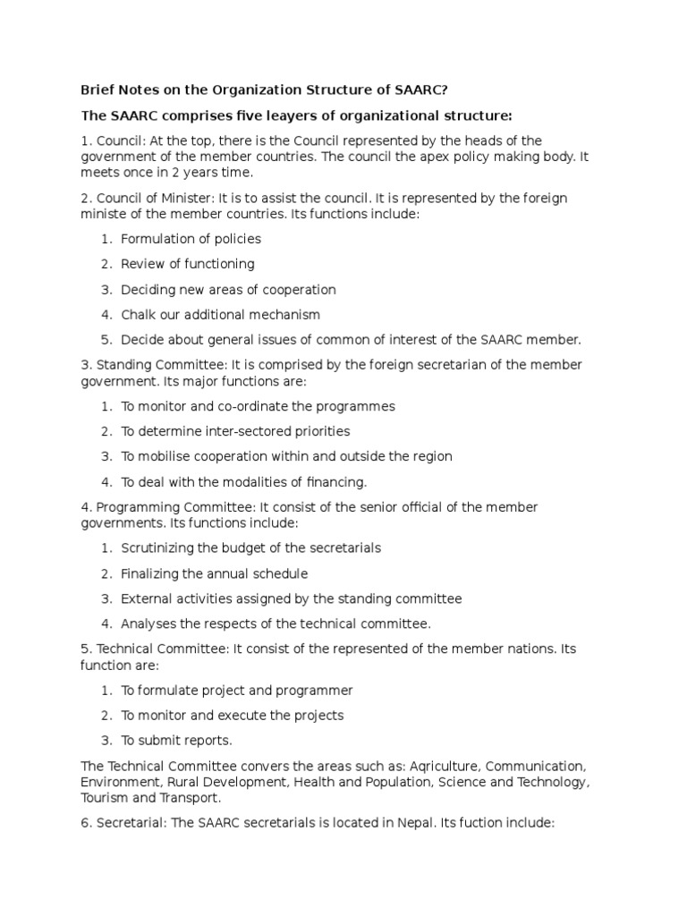 SAARC Organizational Structure Overview | PDF