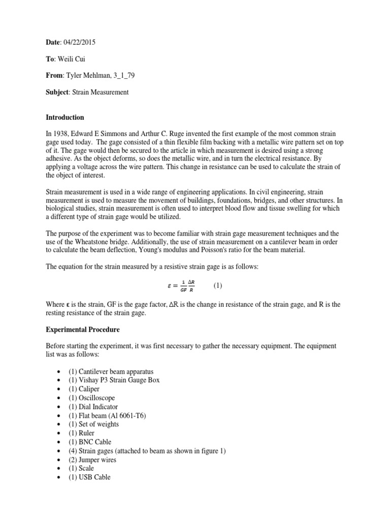 Strain Gauge Experiment Report | PDF | Beam (Structure) | Bending