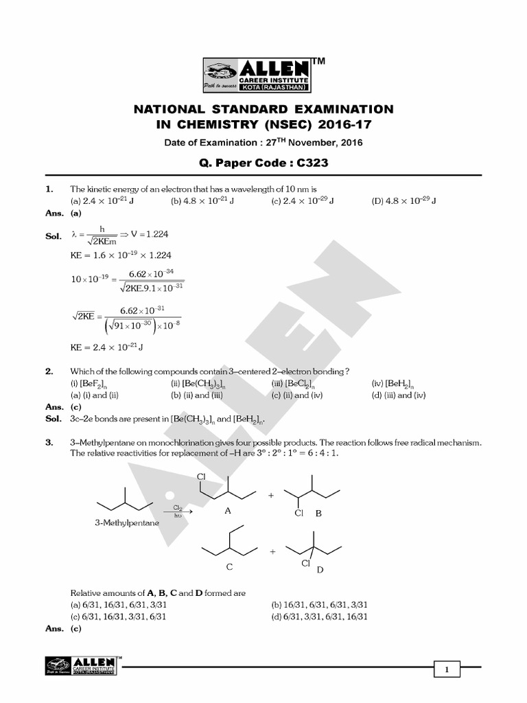 SOLUTION NSEC 2016 Paper | PDF