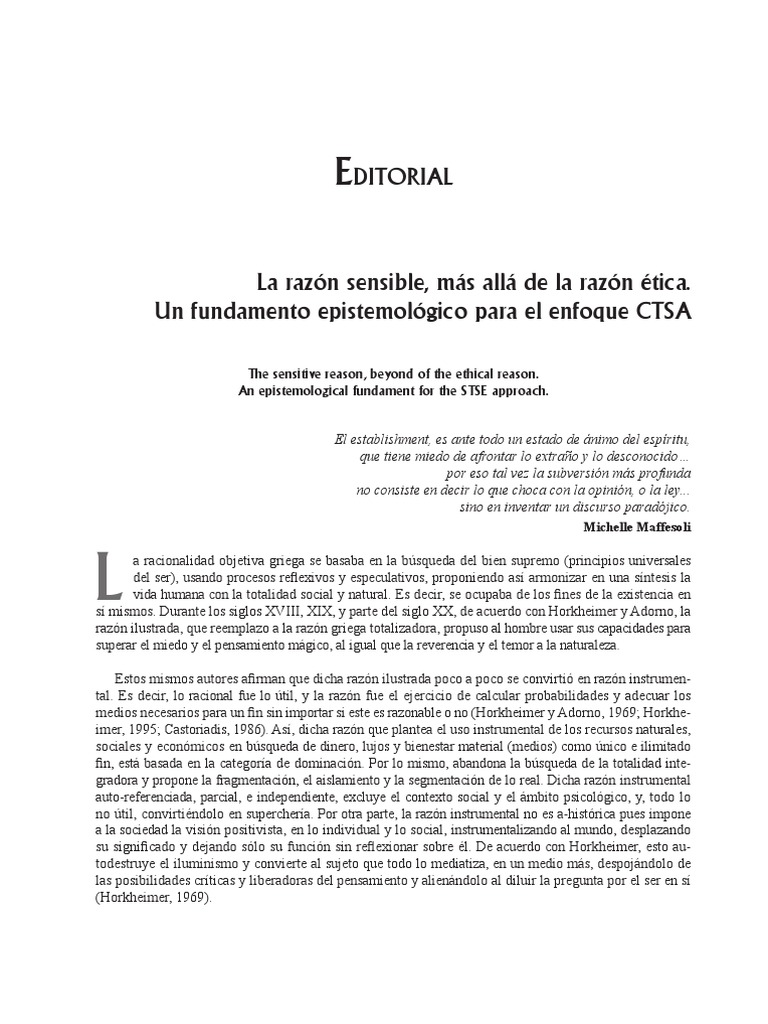 La Razón Sensible Mas Allá de La Razon Etica | PDF | Conocimiento | Razón
