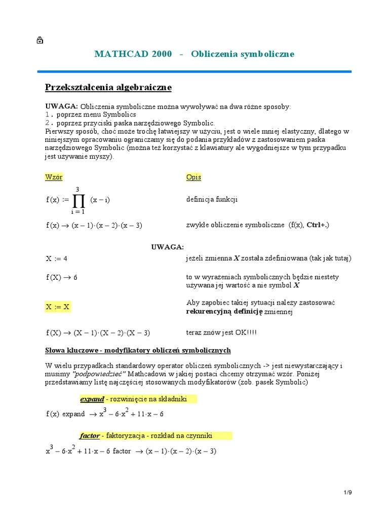 MathCAD - Tutorial - PL PDF | PDF