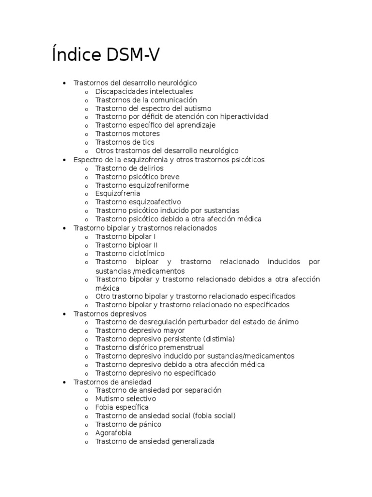 Índice DSM V | PDF | Trastorno de ansiedad | Abuso infantil