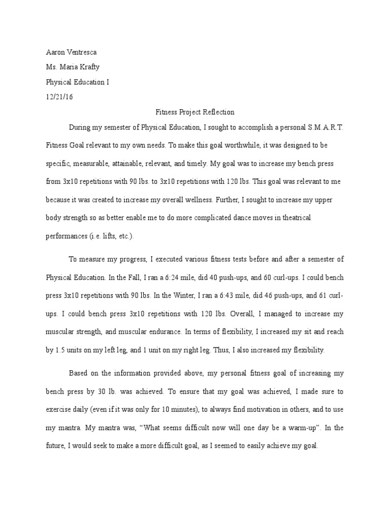 Fitness Project Reflection Summary | PDF | Goal | Physical Fitness