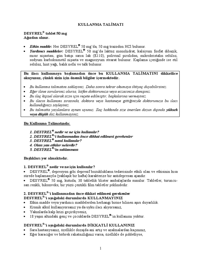 Desyrel 50mg Tablet KT | PDF