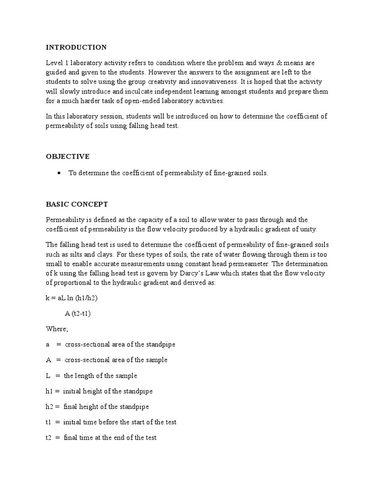 Falling Head | PDF | Permeability (Earth Sciences) | Civil Engineering