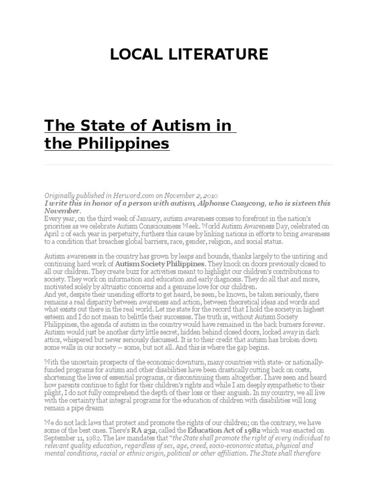 Local Literature | PDF | Autism | Autism Spectrum