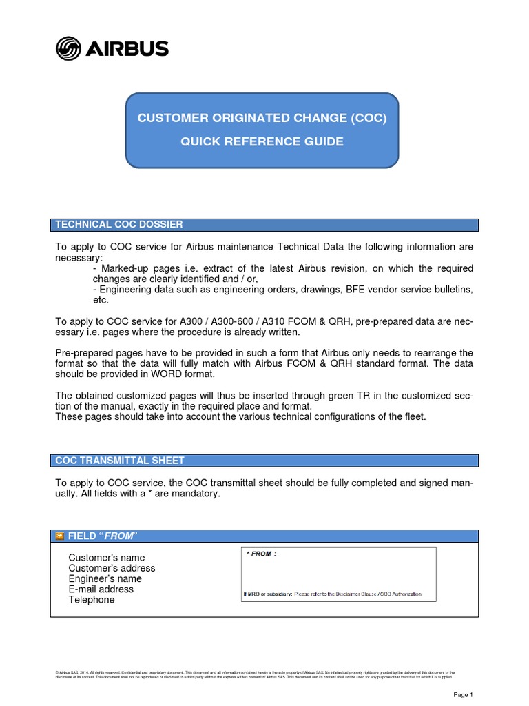 Coc Quick Reference Guide | PDF | Airbus | Aviation