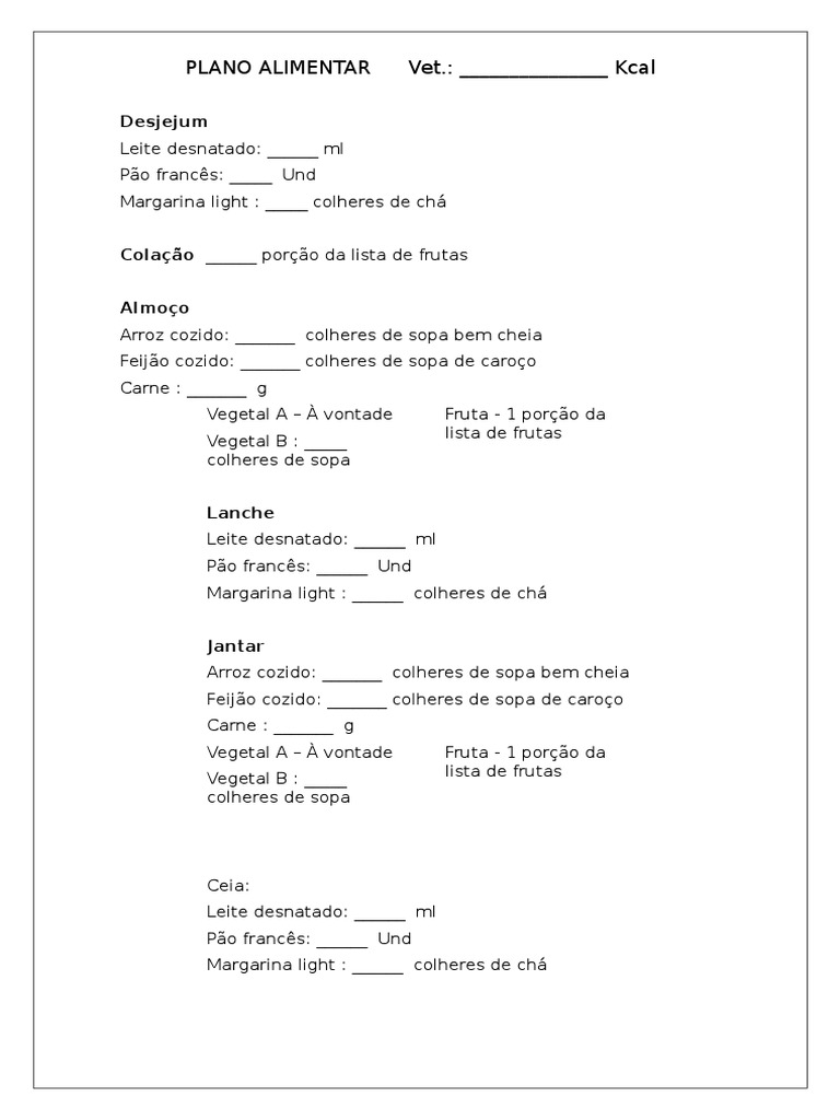 Plano Alimentar Básico | PDF | Suco | Dieta e nutrição