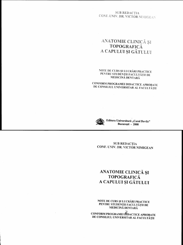 Anatomie Clinica Si Topografica A Capului Si Gatului-Nimigean PDF | PDF
