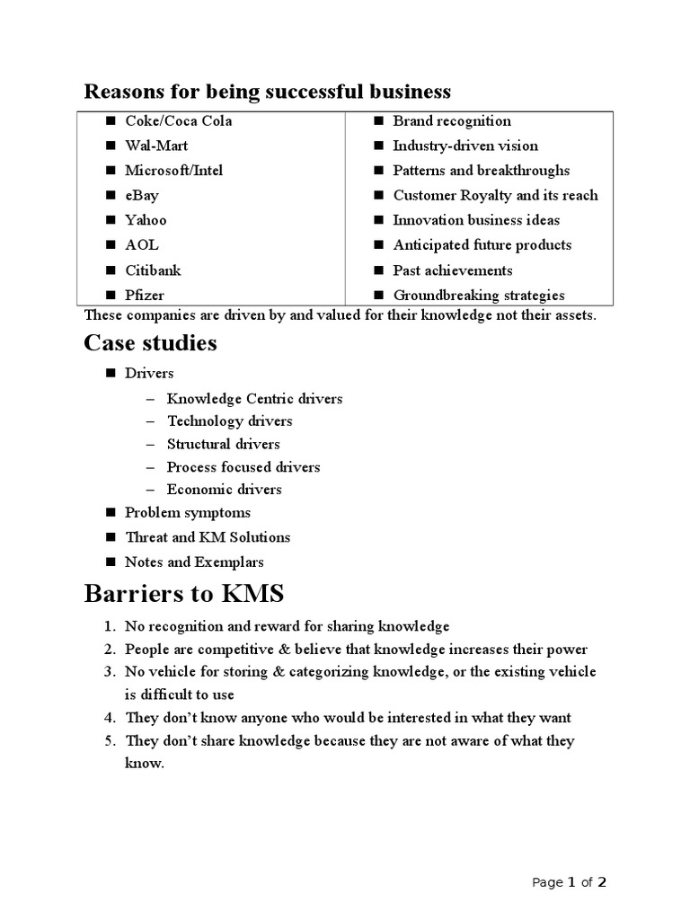 Case Studies: Barriers To KMS | PDF