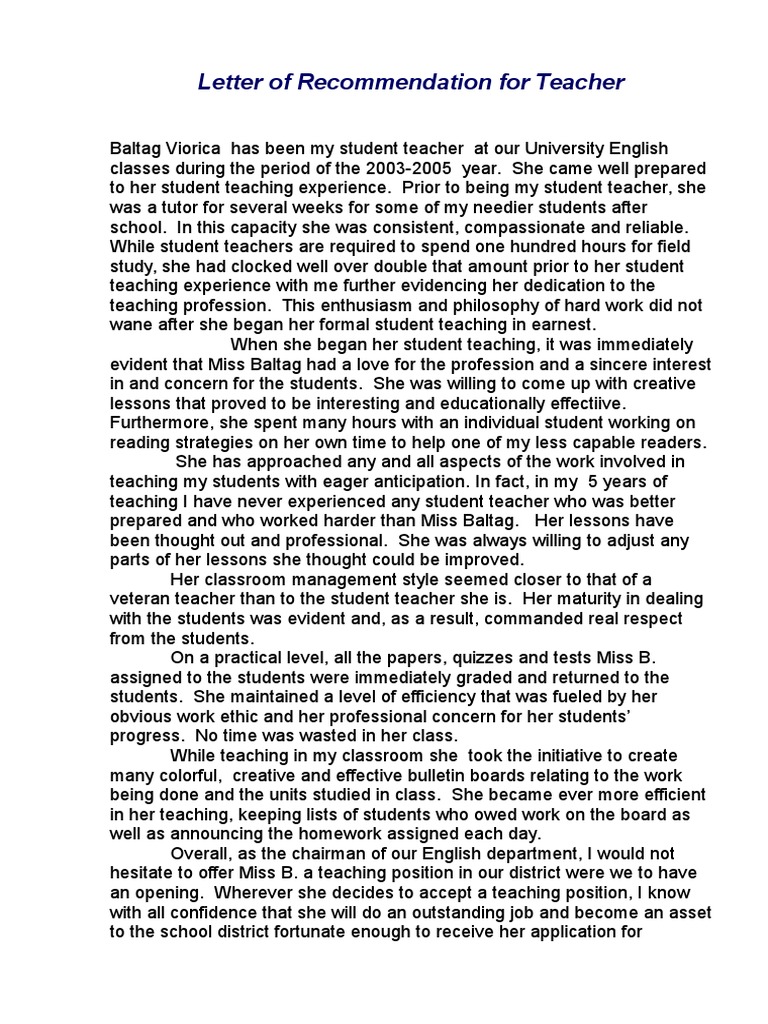Letter of Recommendation For Teacher | PDF | Teachers | Sharing