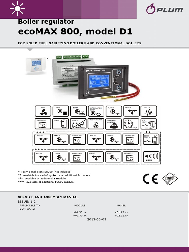 EcoMAX 800 D1 DTR Wydanie 1.2 en | PDF | Thermostat | Mains Electricity