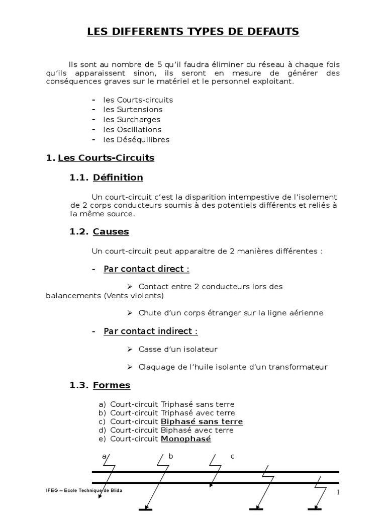 Les Differents Types de Defauts | PDF | Réseau électrique | Électricité