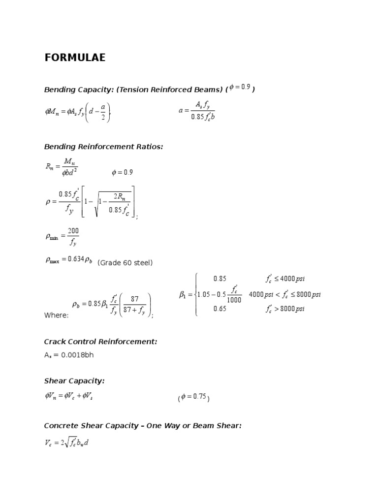 Formula Sheet 4-Concrete Design | PDF