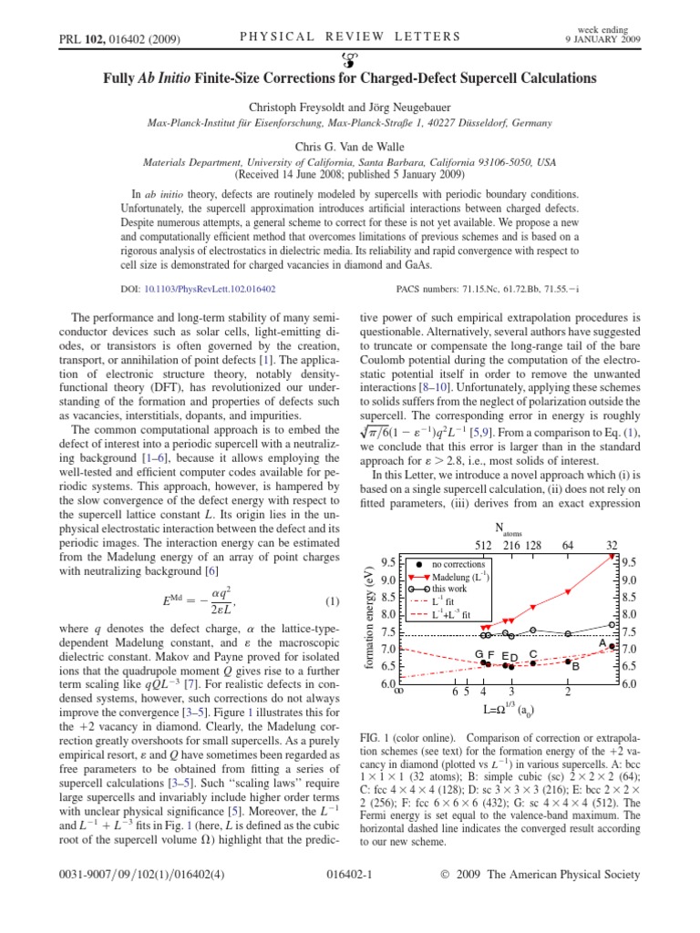 Fully Ab Initio Finite-Size Corrections For Charged-Defect Supercell Calculations | PDF ...