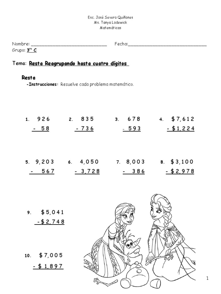 Resta Reagrupando hasta 4 Dígitos | PDF | Ajedrez | Deportes