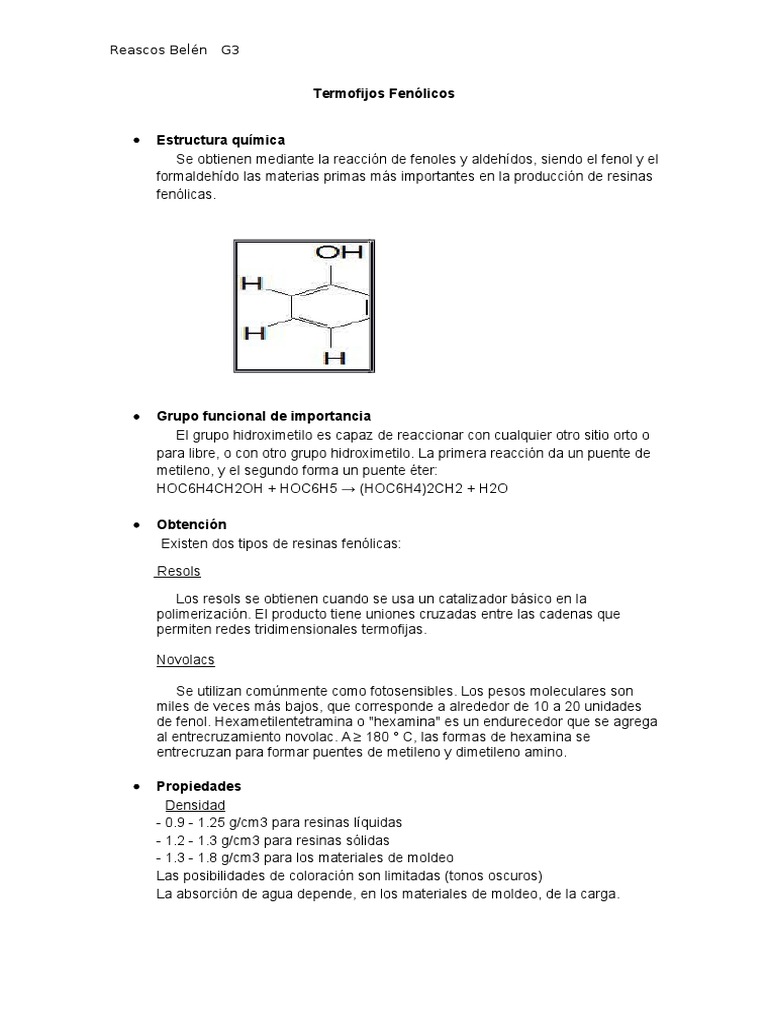 Termofijos Fenólicos | Descargar gratis PDF | Química | Materiales