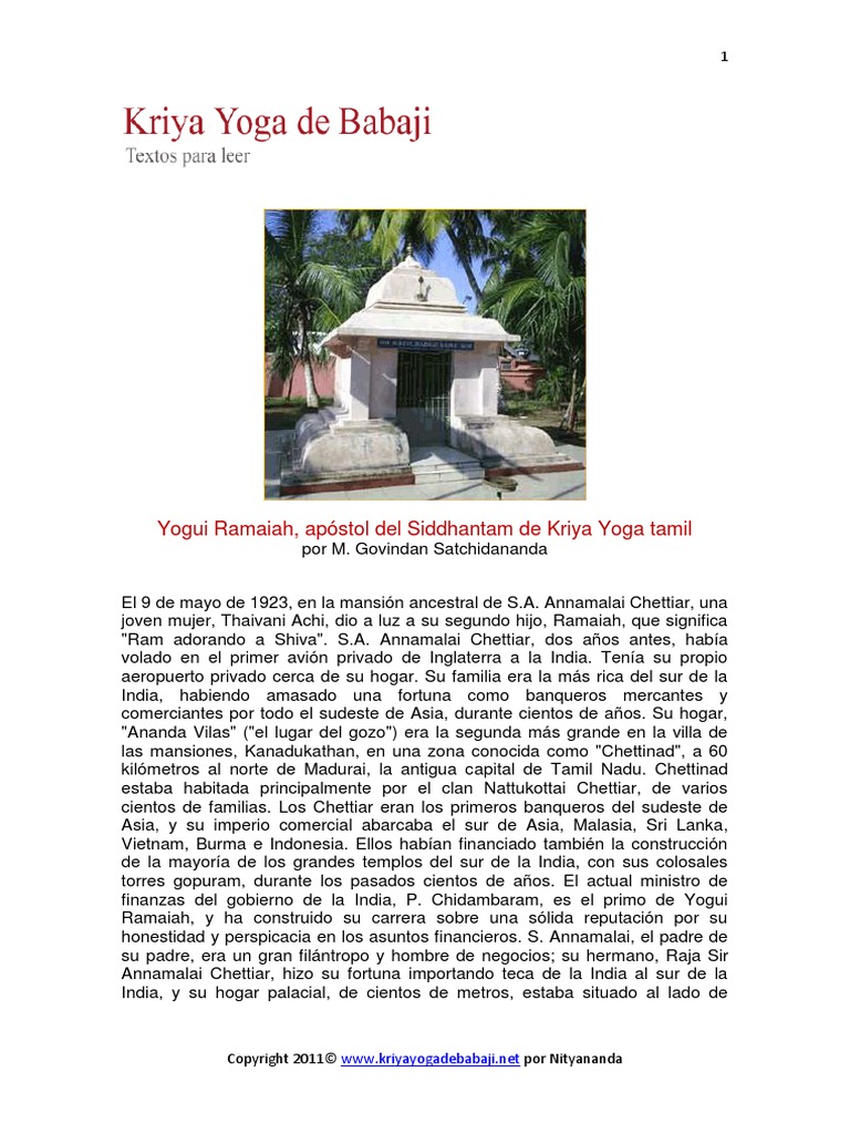 Yogui Ramaiah - Apostol Del Siddhantam de Kriya Yoga Tamil | PDF | Yoga ...
