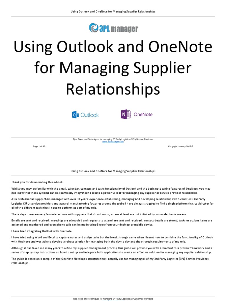 Using Outlook and OneNote For Managing Supplier Relationships | PDF ...