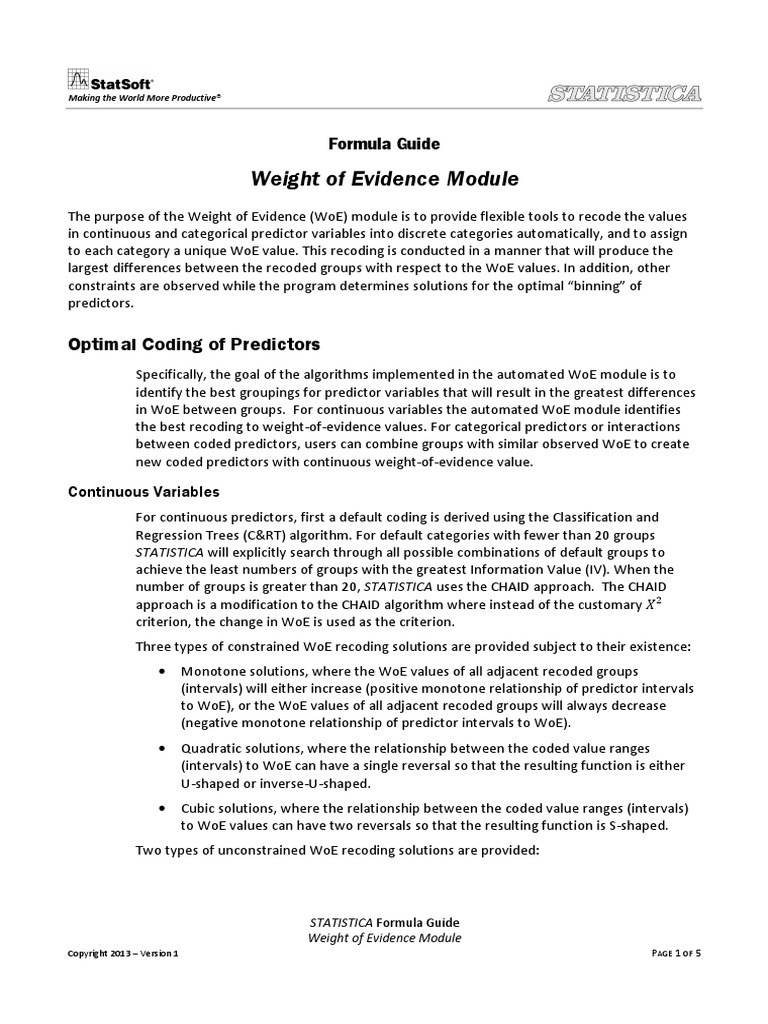 Weight of Evidence Formula Guide PDF | PDF | Logistic Regression ...