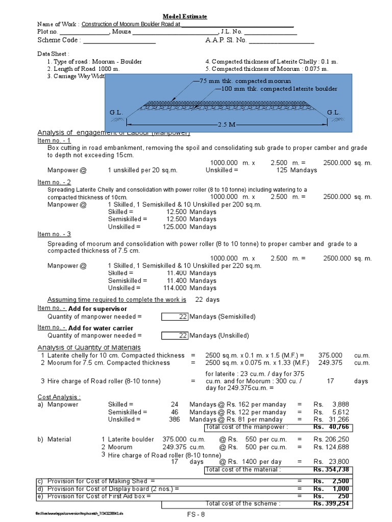 Moorum Boulder Road Construction Estimate | PDF | Brick | Manmade Materials