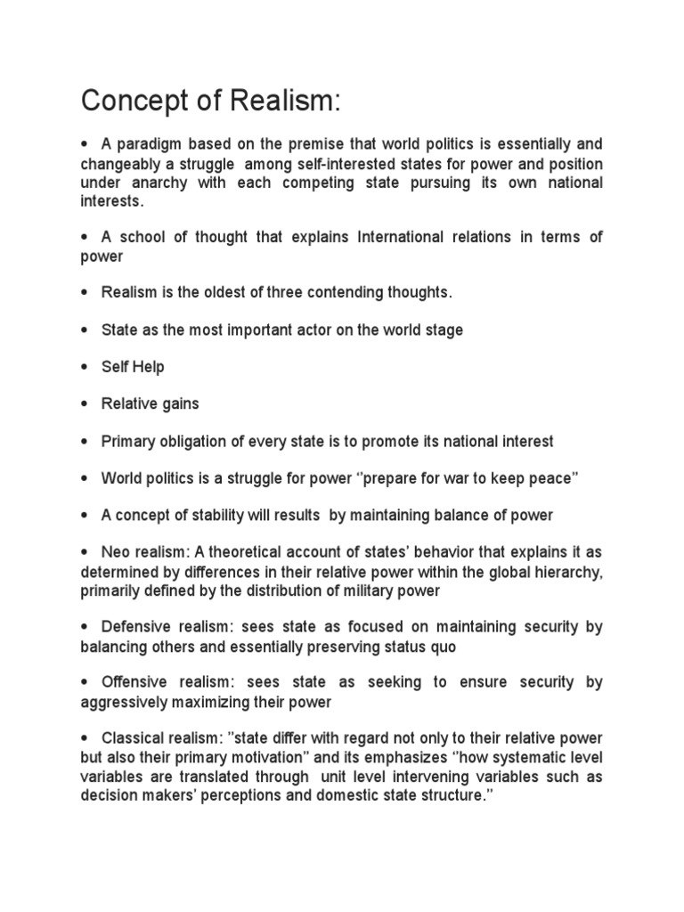 Concept of Realism | PDF | Cold War | League Of Nations