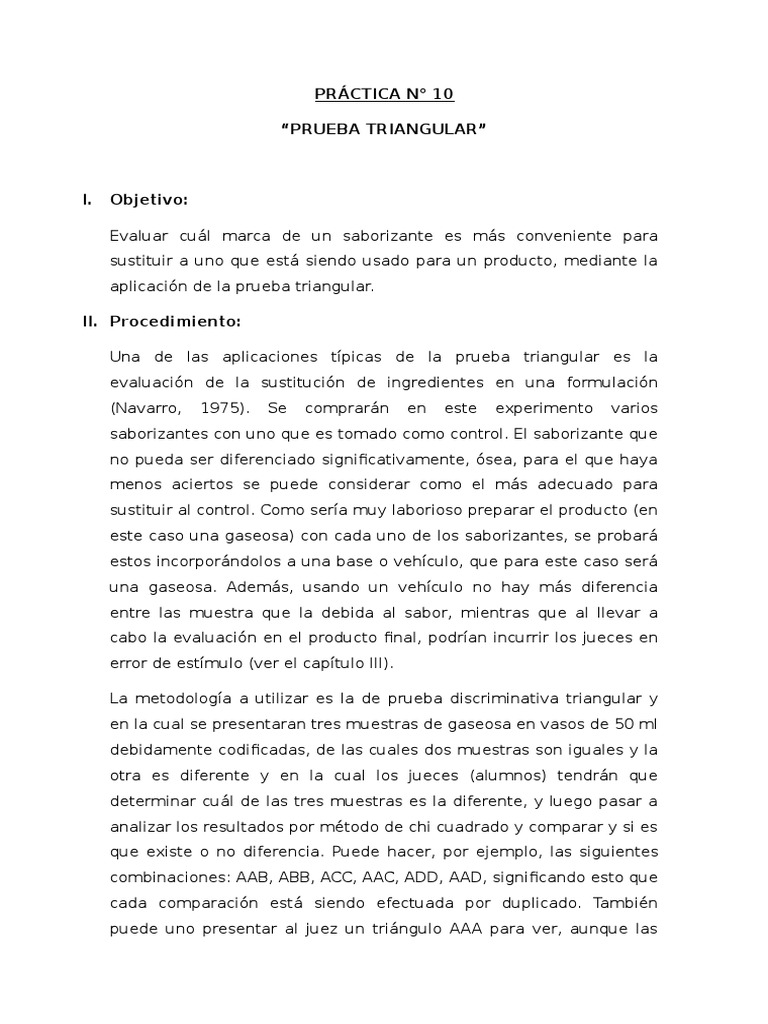 Practica 10-Prueba Triangular | PDF | Cuestionario | Bebidas
