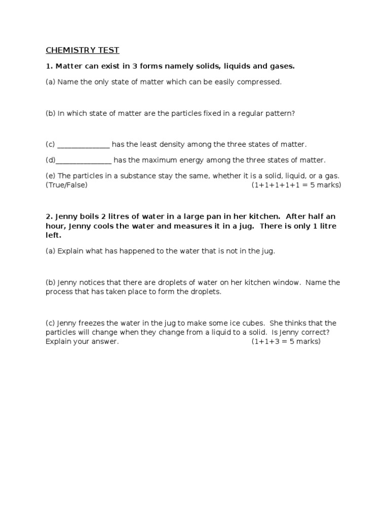 KS3 Test | PDF | Liquids | Gases